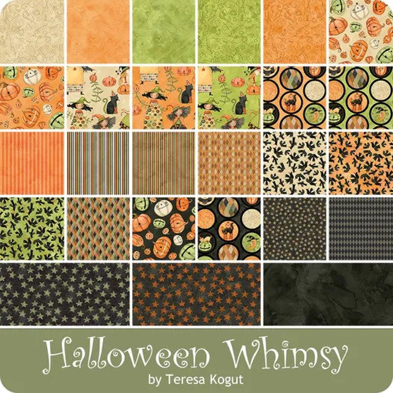 Halloween Whimsy Icons Parchment - Yardage - by Teresa Kogut for Riley ...