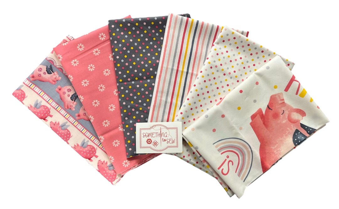 Porkopolis Pigs - Fat Quarter Bundle + Panel! - 5 Fq's + the 24" X 43 ...