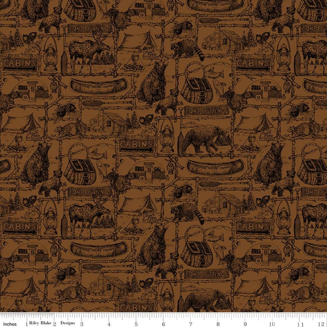Pine Grove Outlines - Brown - by Riley Blake Designs - Outdoors, Forest ...