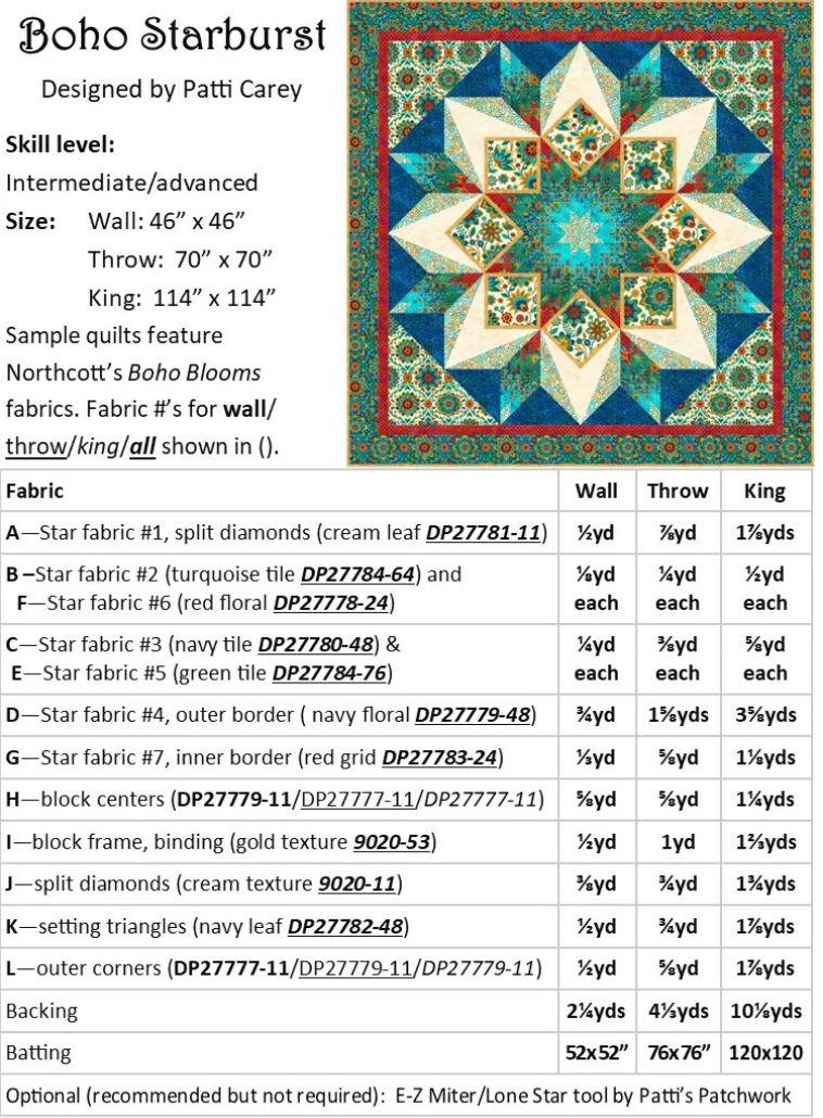 Boho Starburst - Quilt PATTERN - by Patti's Patchwork - Multiple Sizes ...