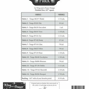 Botanica Park - Quilt PATTERN - by Wing and a Prayer - King 107" X 107 ...