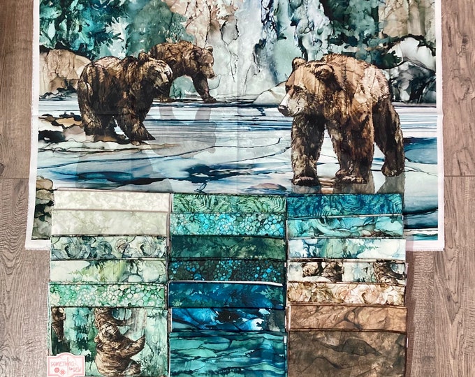 Northern Peaks - HALF YARD Bundle + Panel! - (20) Fq's + 32" X 43" Bear ...