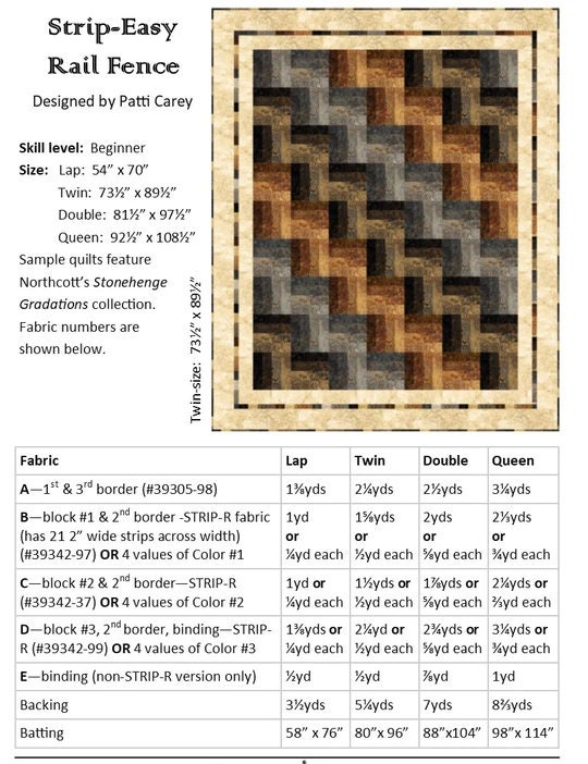 Strip-easy Rail Fence - Quilt PATTERN - by Patti's Patchwork - Multiple ...
