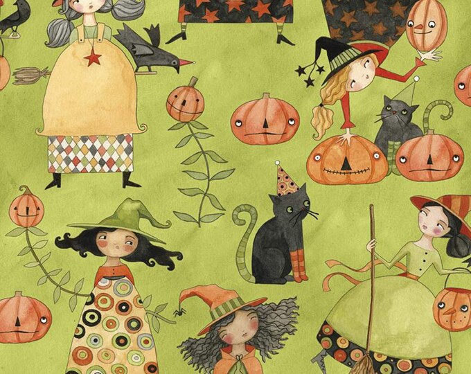 Halloween Whimsy Main Green - per Yard - by Teresa Kogut for Riley ...