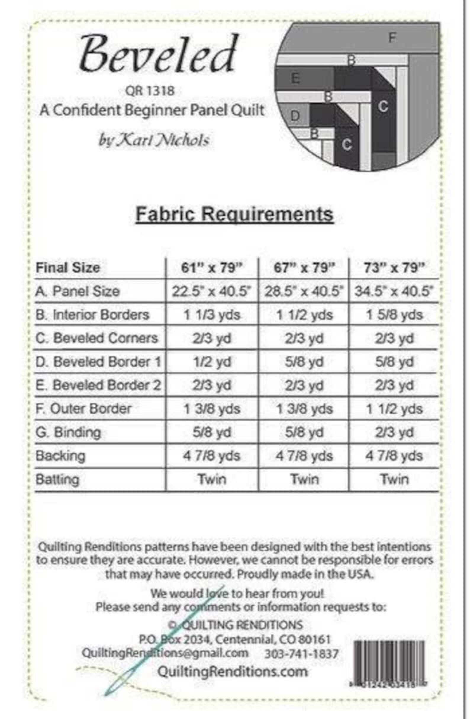 Beveled - Quilt PATTERN - by Kari Nichols of Quilting Renditions - 3 ...