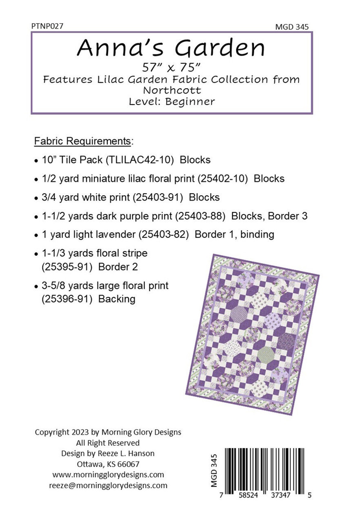Anna's Garden - Quilt PATTERN - by Morning Glory Designs - Reeze Hanson ...