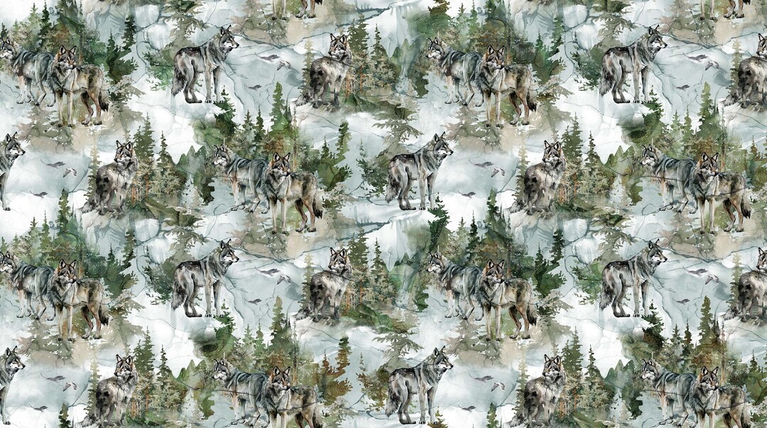 Lone Wolf - Wolves in Trees - Yardage - by Deborah Edwards & Melanie ...