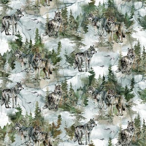 Lone Wolf - Wolves in Trees - Yardage - by Deborah Edwards & Melanie ...
