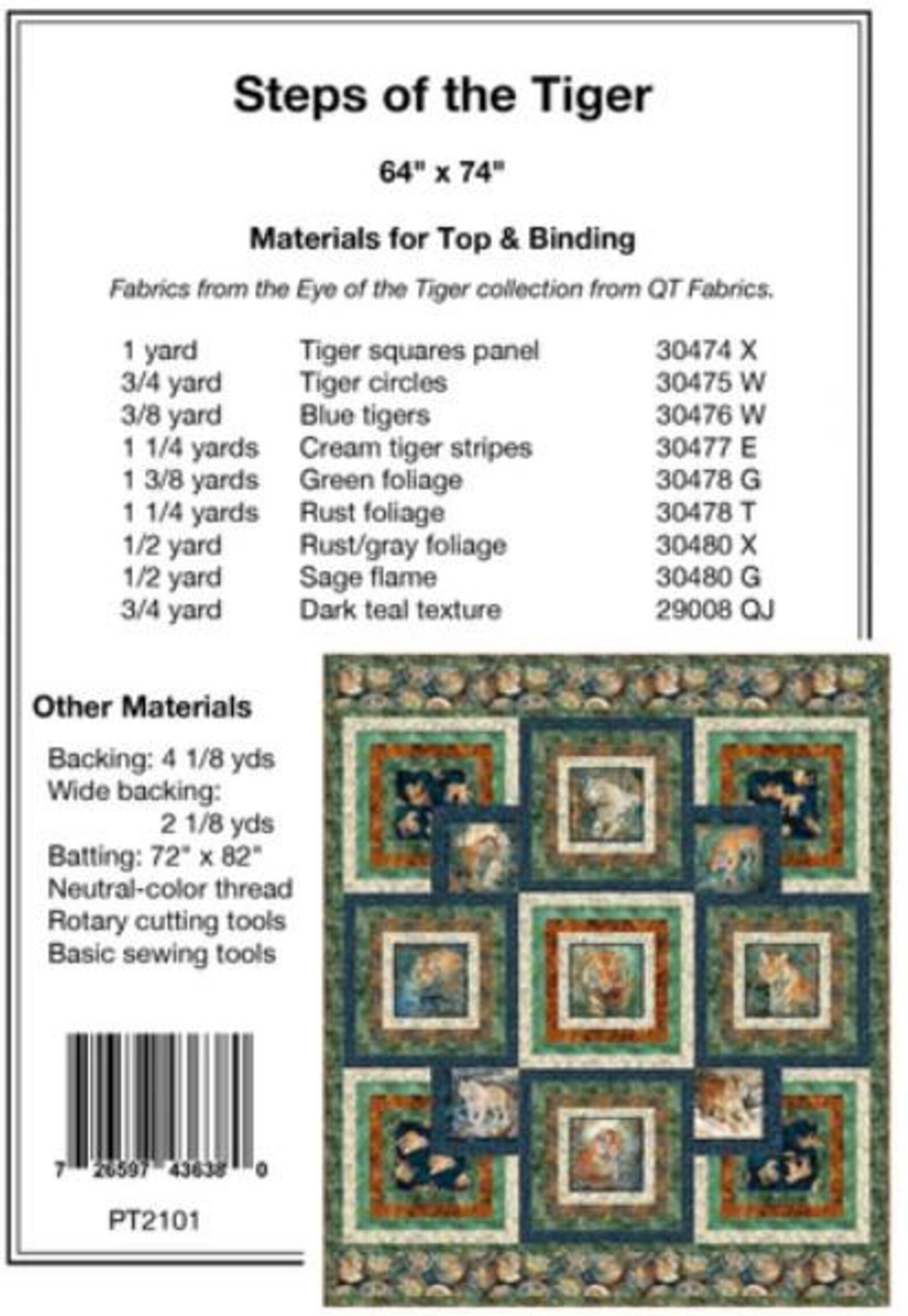 Steps of the Tiger - Quilt PATTERN - Pine Tree Country Quilts - 64" X ...