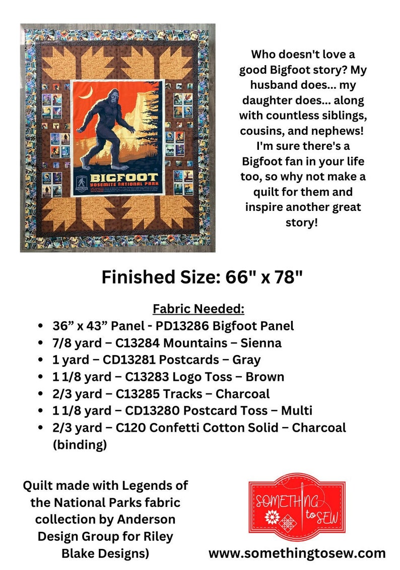 DIGITAL DOWNLOAD - Bigfoot Legends Quilt PATTERN - by Holly Schwager ...