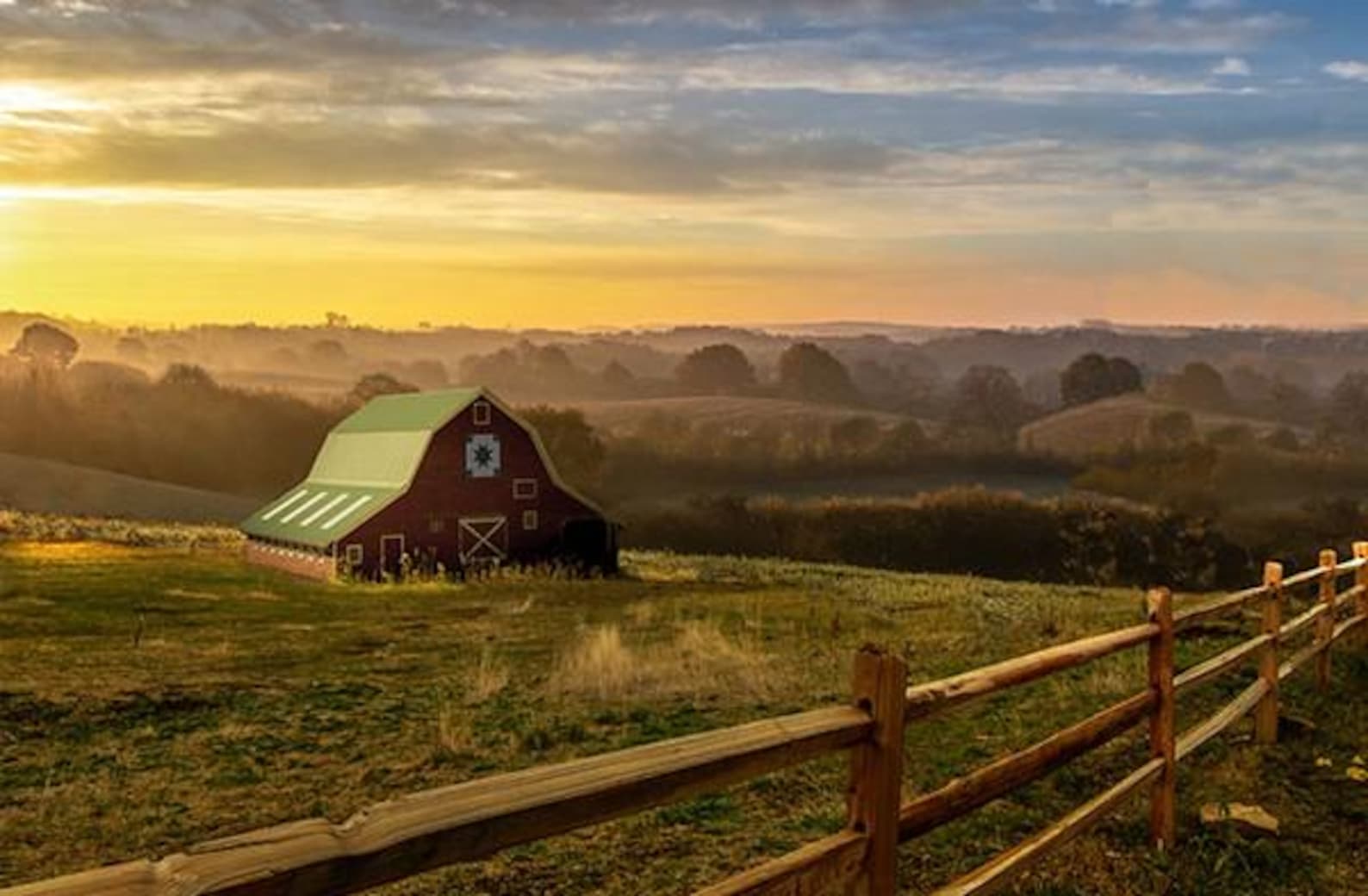 Homestead - 42" X 29" Horizontal PANEL - Hoffman Fabrics - Barn, Fields ...