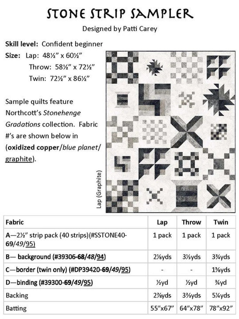 Stone Strip Sampler Quilt PATTERN by Patti's Patchwork - Etsy