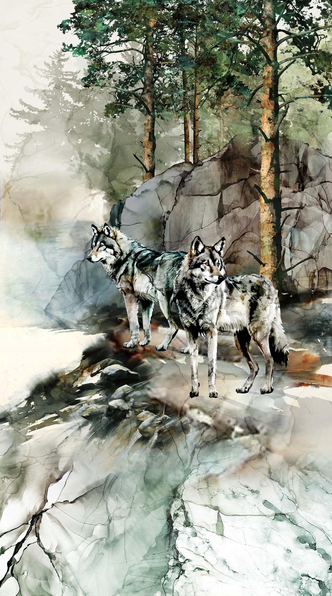 Lone Wolf - Wolf in Nature Panel - per 24" Panel - by Deborah Edwards ...