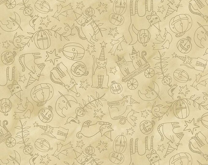 Halloween Whimsy Icons Parchment - Yardage - by Teresa Kogut for Riley ...