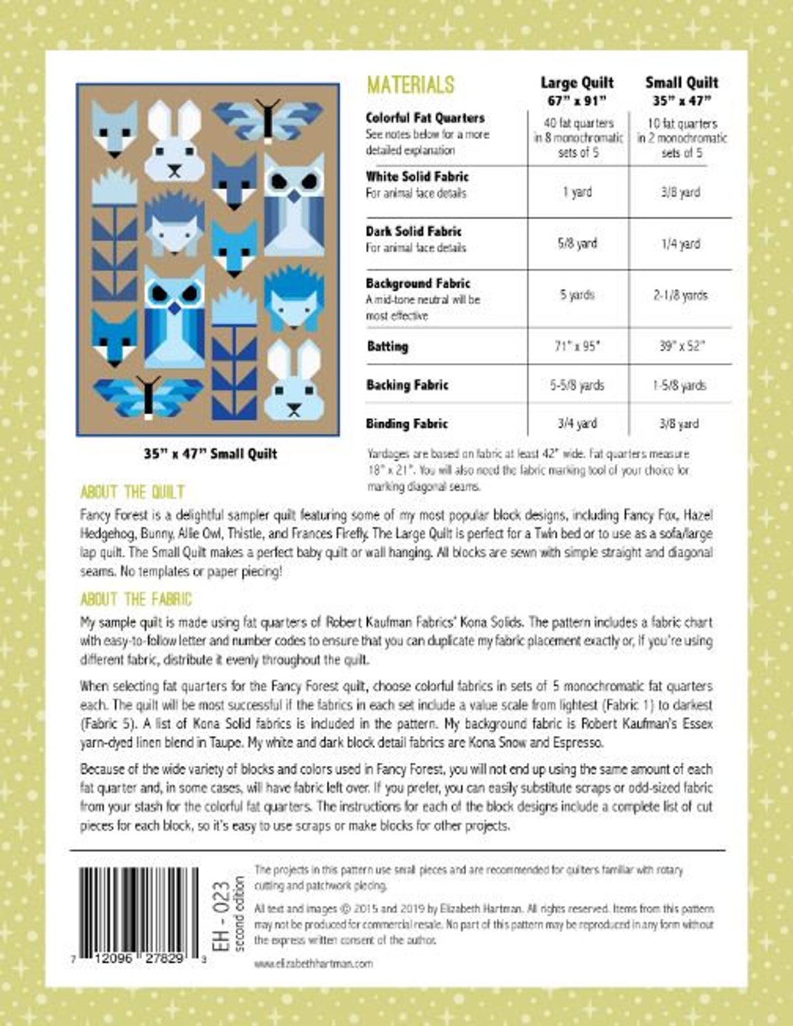 Fancy Forest Animals Sampler Quilt PATTERN by Elizabeth | Etsy