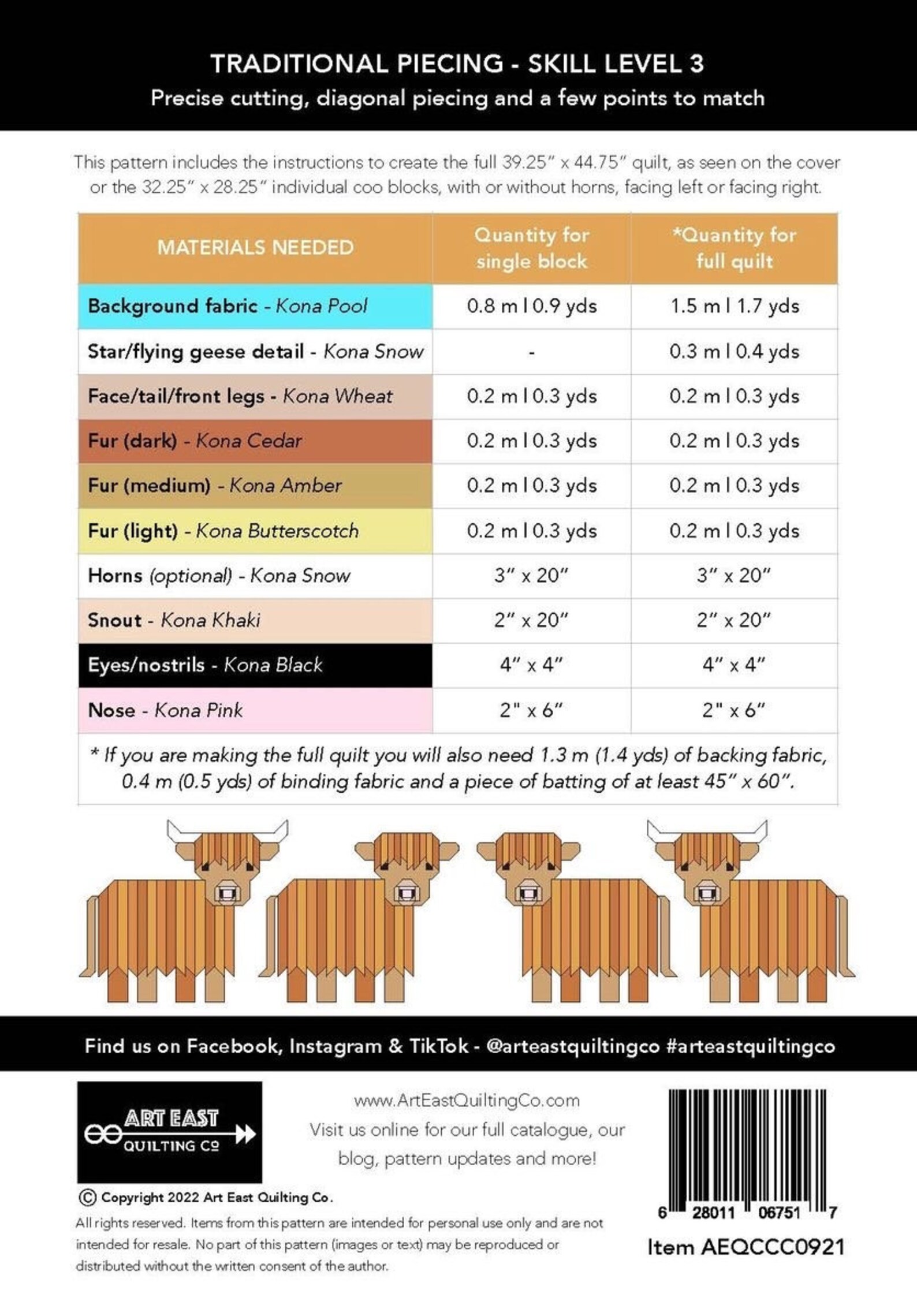 Cattle Call - A Highland Coo Quilt Pattern Booklet - by Art East Quilt ...