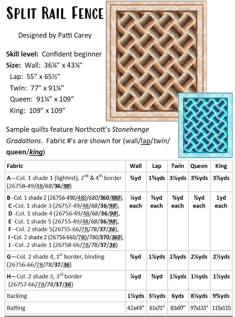 Split Rail Fence - Quilt PATTERN - by Patti's Patchwork - Multiple ...