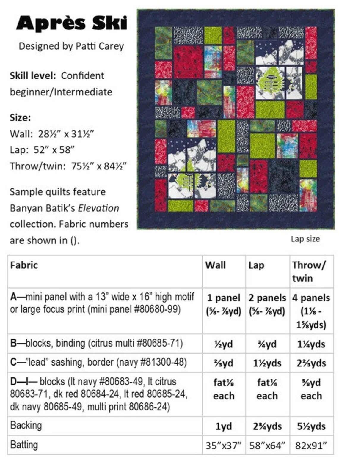 Après Ski Quilt PATTERN by Patti's Patchwork Panel - Etsy