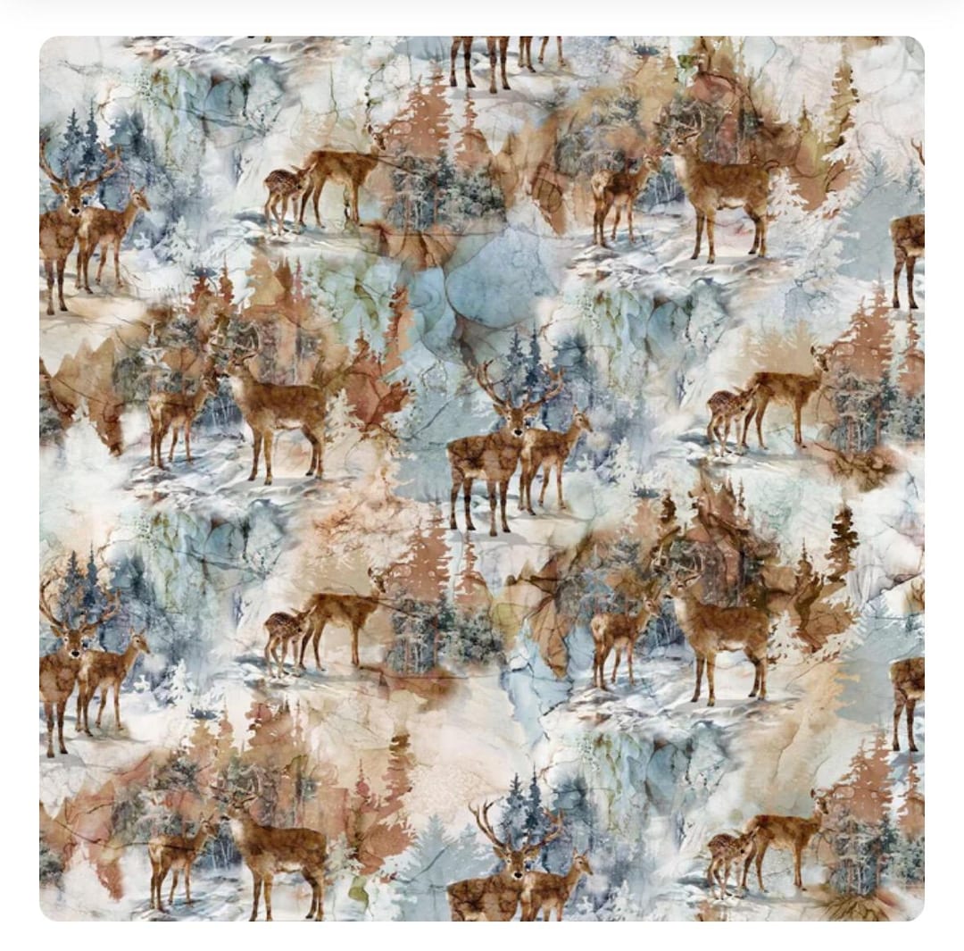 Highland View White Multi Deer Fabric - Yardage - by Deborah Edwards ...