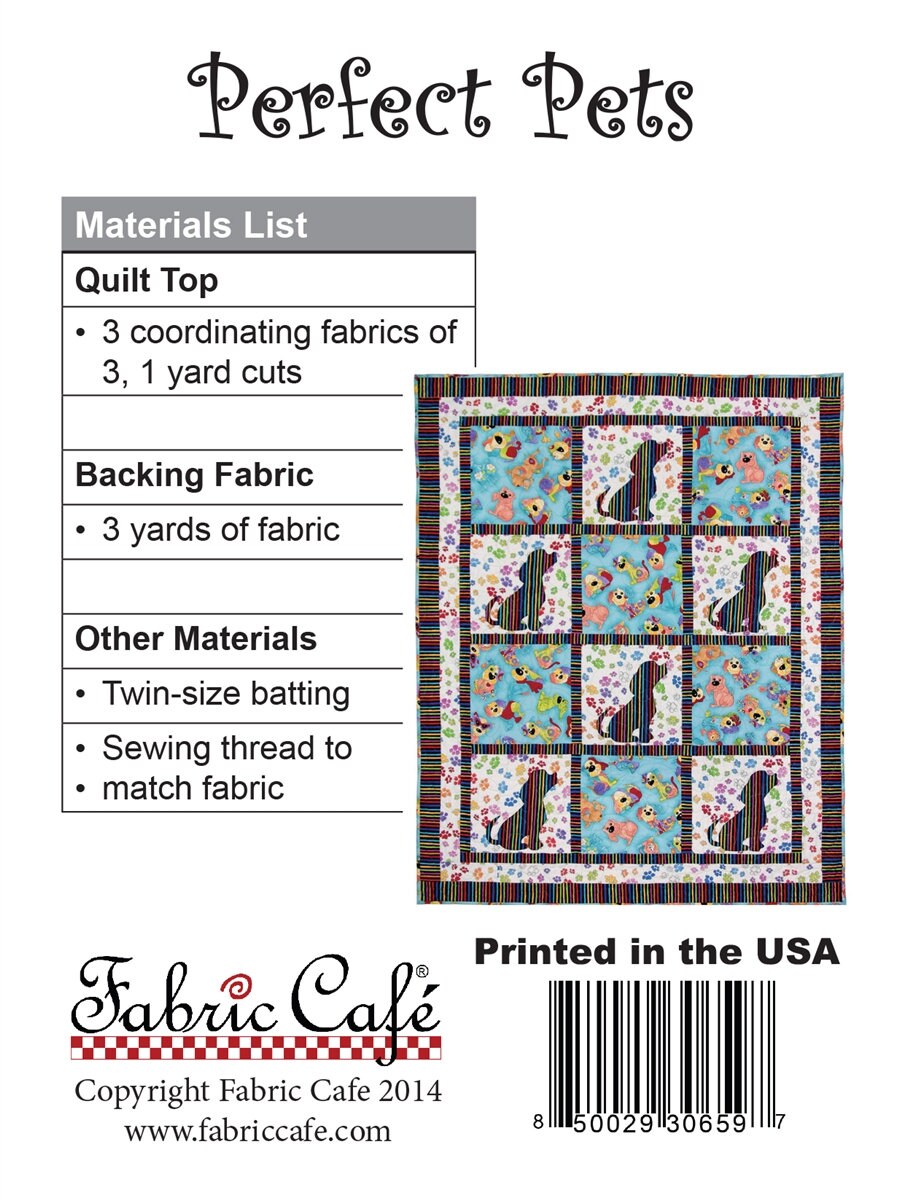 Perfect Pets - 3 Yard Quilt Pattern - by Fran Morgan of Fabric Cafe ...