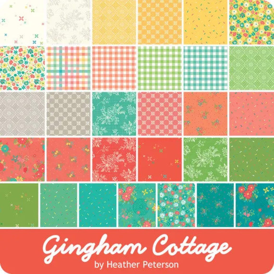 Gingham Cottage Flowers Sea Glass Yardage by Heather - Etsy