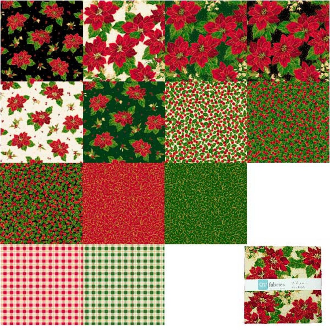 Lavish Poinsettias - Layer Cake - (42) 10" Squares - Stacker - by QT ...