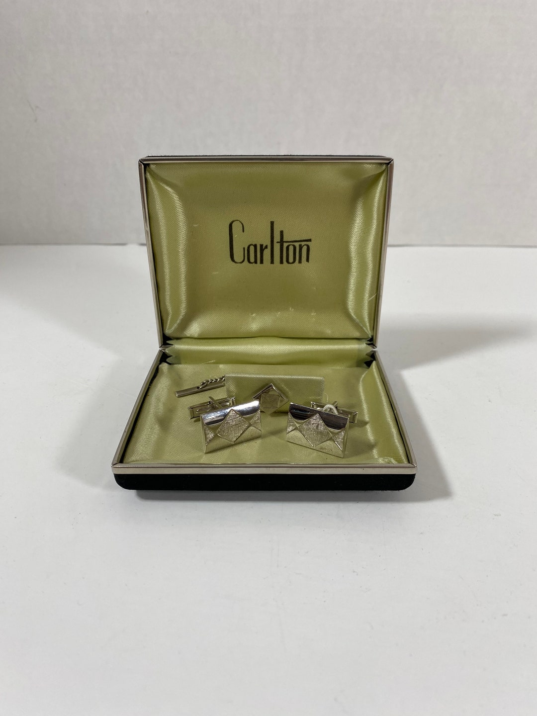 Vintage 1980’s Carlton Silver Plated Cuff Links and Tie Bar Set in ...