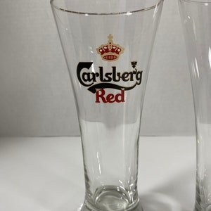 Retro Carlsberg Red Pilsner Beer Glasses With Gold Rim X 2 ...