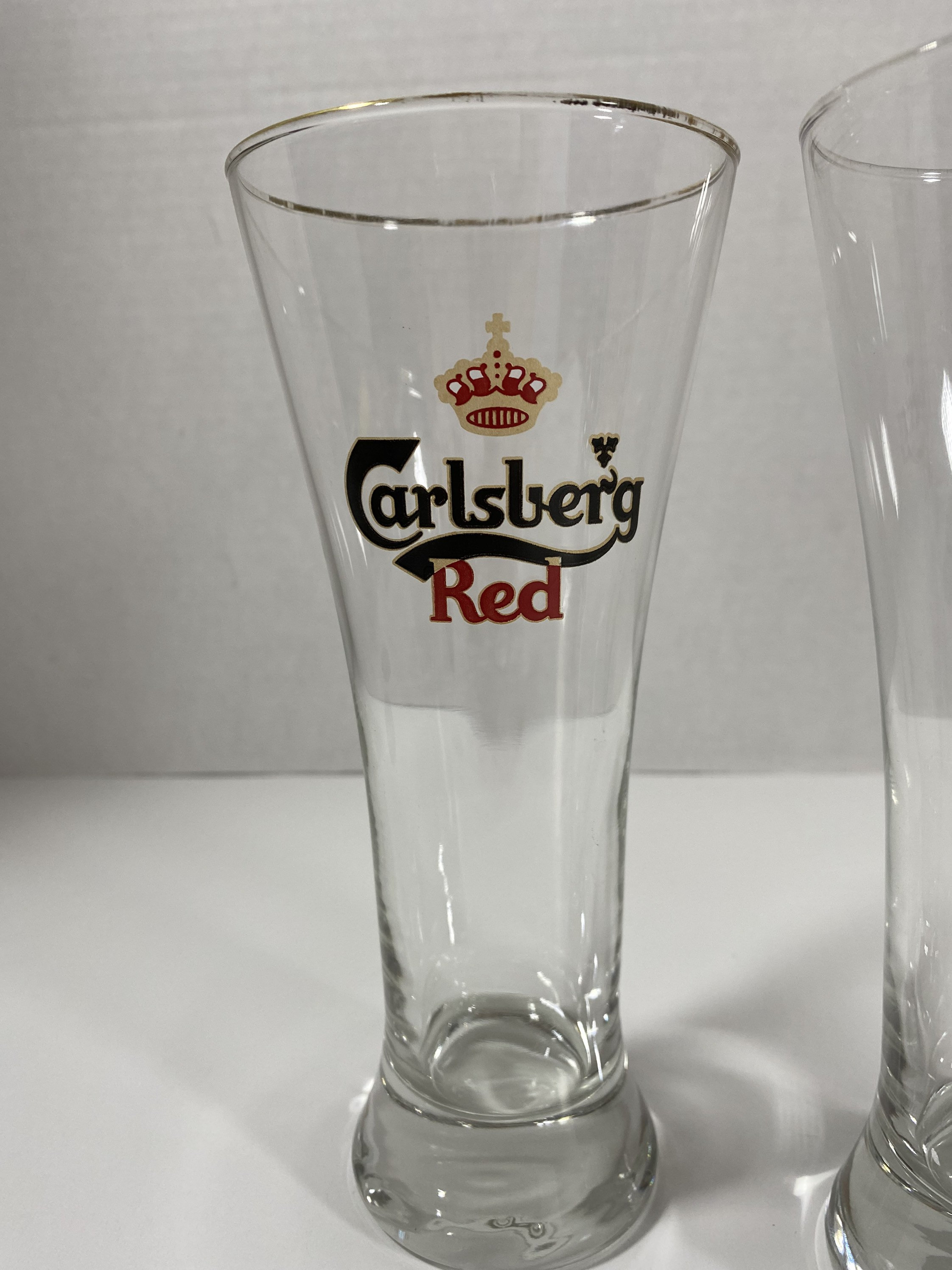 Retro Carlsberg Red Pilsner Beer Glasses With Gold Rim X 2 Etsy