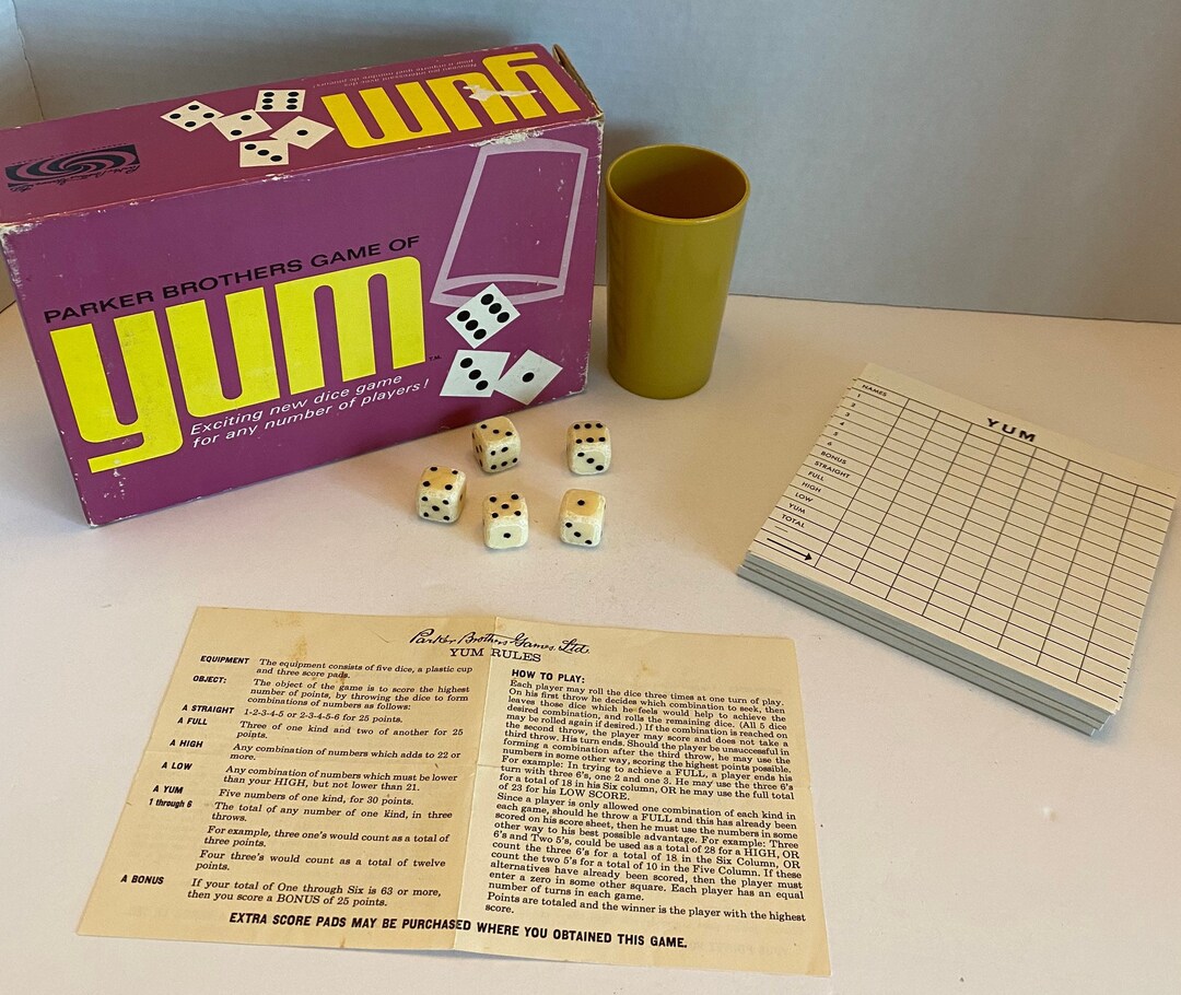 Vintage 1970’s Game of Yum! - Exciting New Dice Game for Any Number of ...