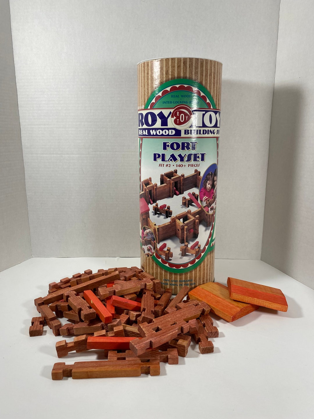 Vintage 2000 Roy Toy Real Wood Building Set #2 “fort Playset” 140 ...