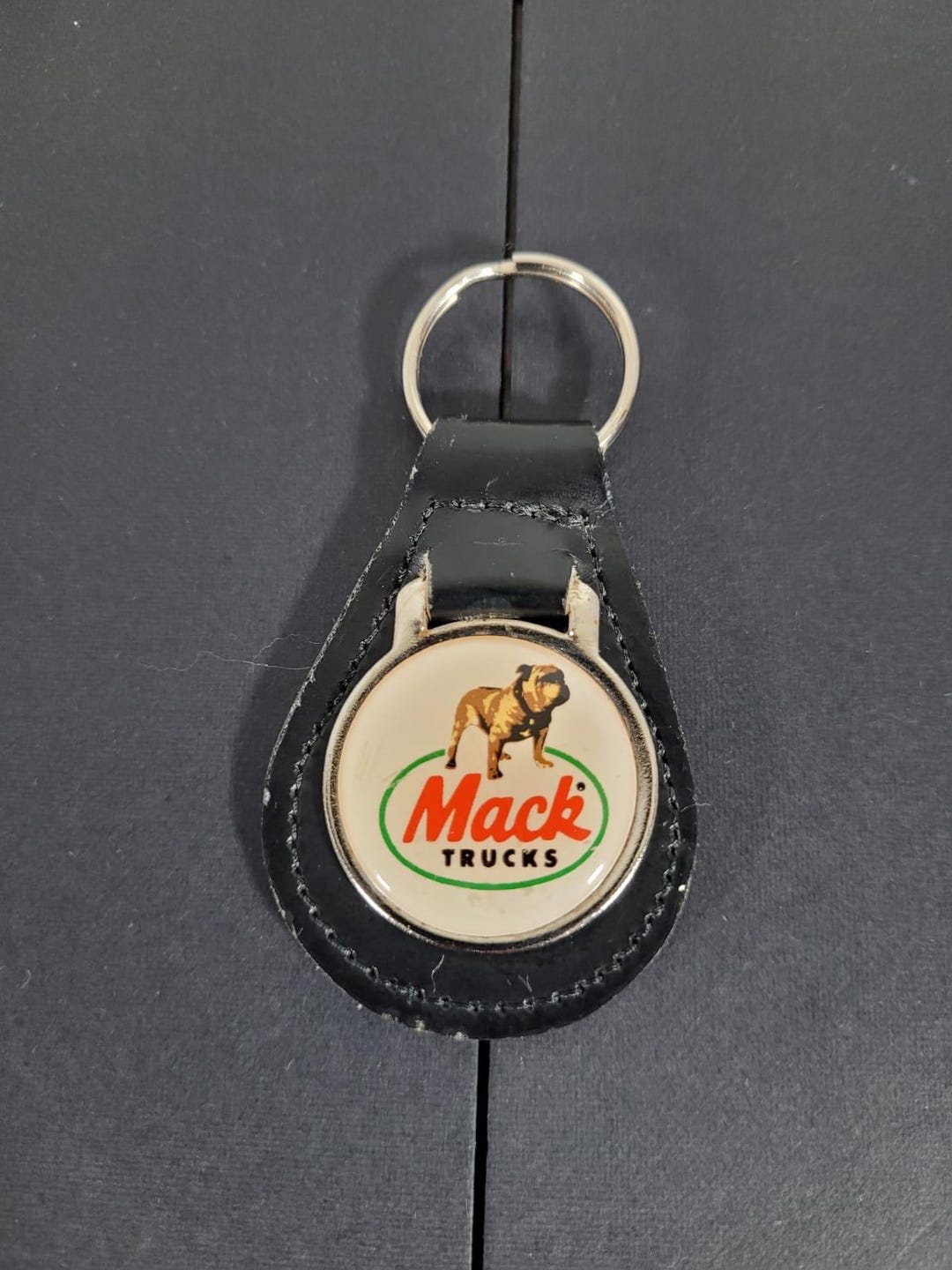 Vintage 1980’s Mack Truck Enameled Logo Keychain With Black Leather ...