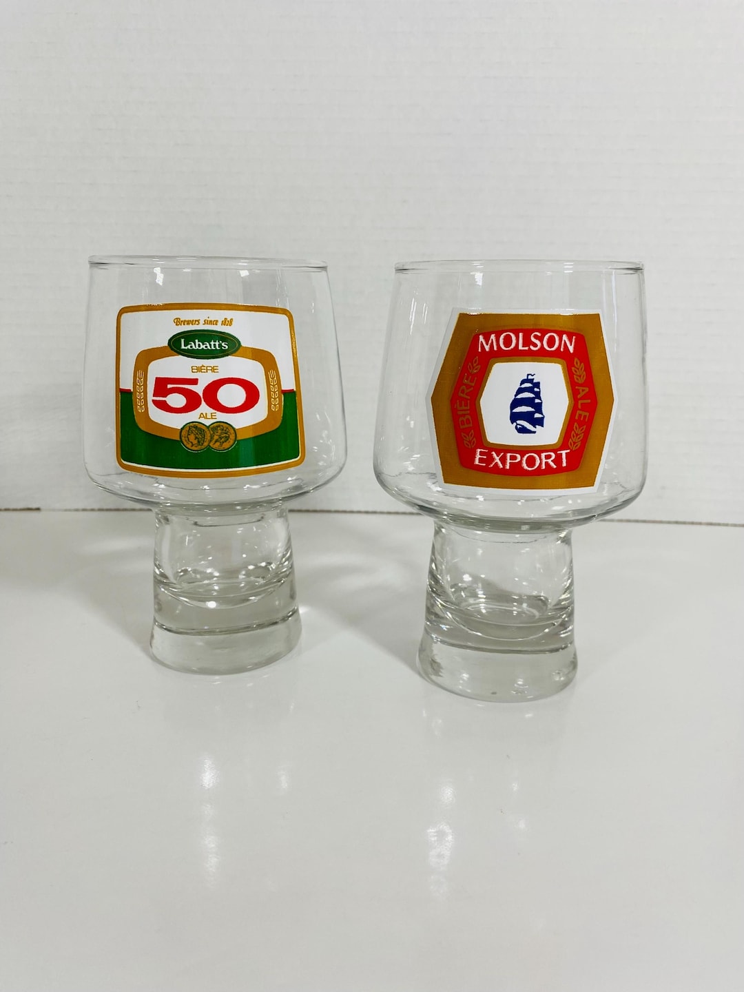 Vintage & RARE 1970’s Molson Export and Labatt’s 50 Ale Beer Glasses X ...