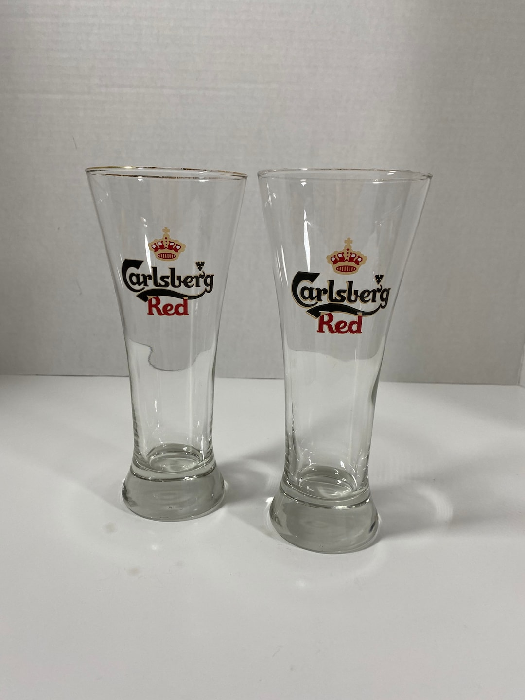 Retro Carlsberg Red Pilsner Beer Glasses With Gold Rim X 2 ...