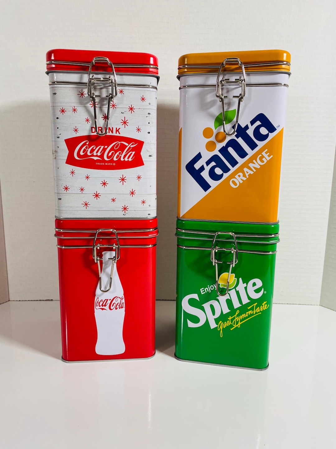 The Tin Box Set of 4 Rectangular Metal Storage Canisters: Fanta, Sprite ...