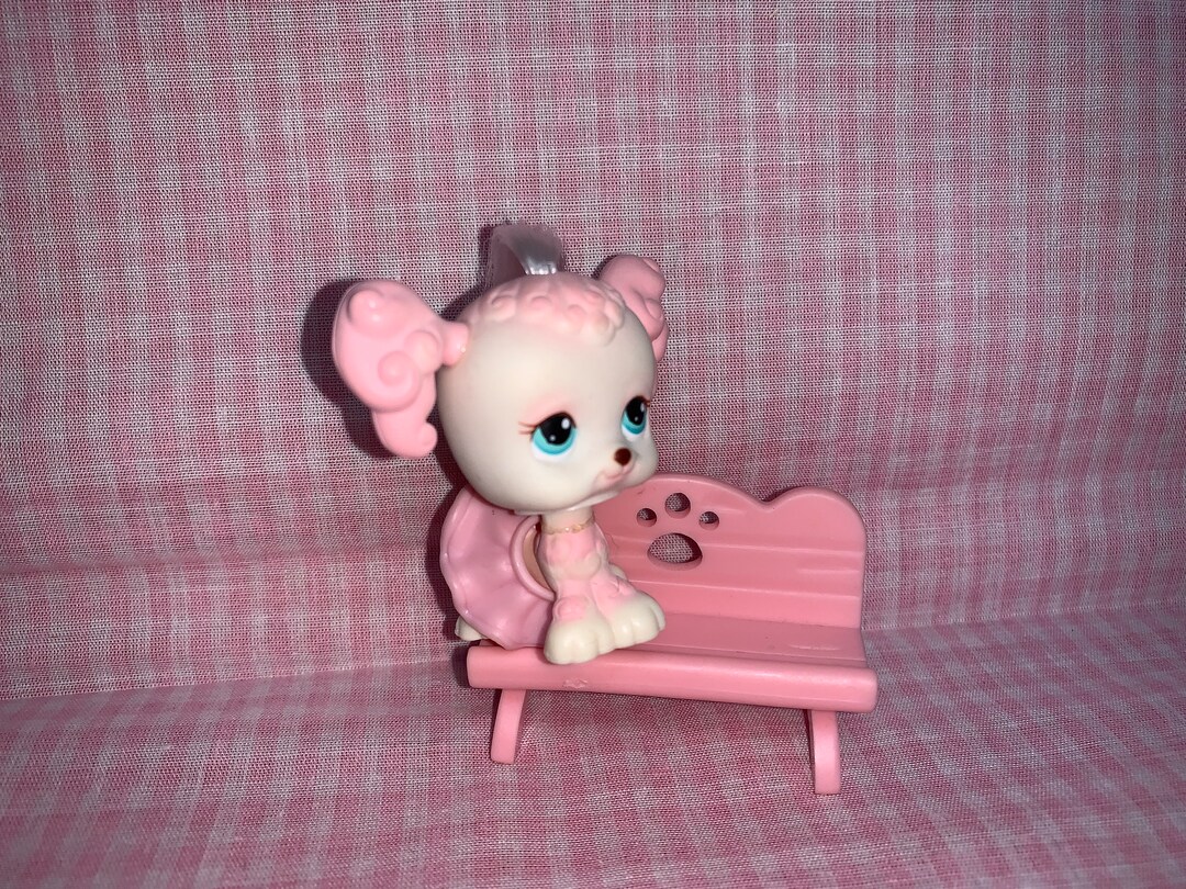 Discontinued LPS Littlest Pet Shop Pink Poodle Dog With Skirt Bench 011 ...