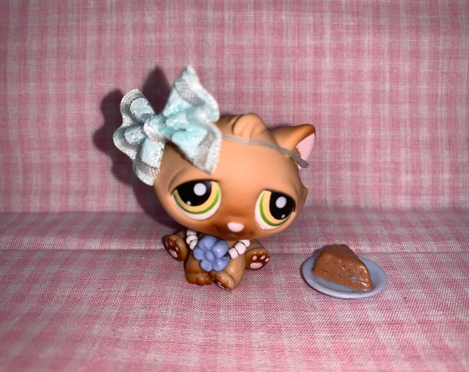 Discontinued Rare LPS Littlest Pet Shop Brown Cat With Handmade Bow ...