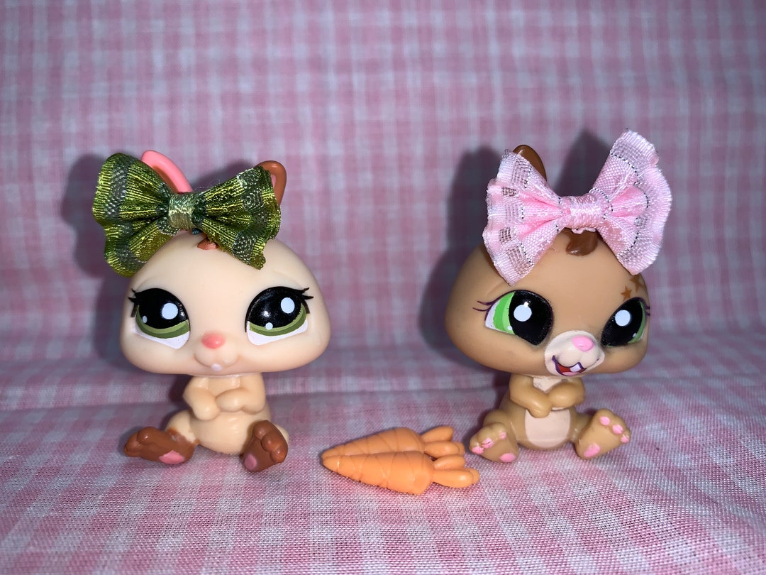 Vintage LPS Littlest Pet Shop Lot of 2 Twin Rabbits With Handmade Bows ...