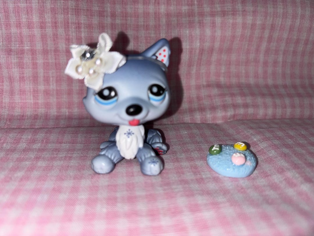 Discontinued Rare LPS Littlest Pet Shop Husky Dog With Handmade Bow ...