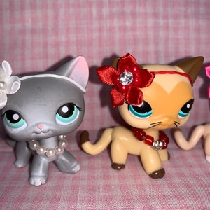 Handmade Littlest Pet Shop LPS 8pc 4 Bows 4 Collars Accessories in Gift ...