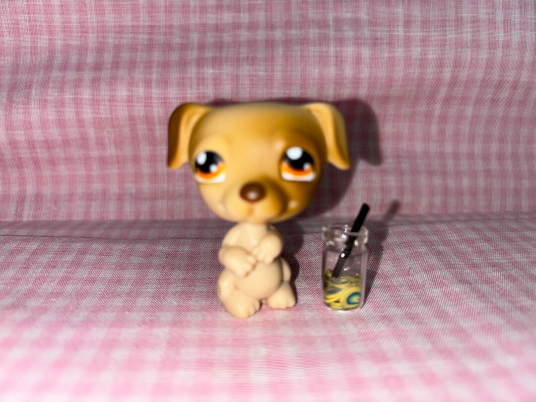 Discontinued Rare LPS Littlest Pet Shop Brown Jack Russell With Drink ...