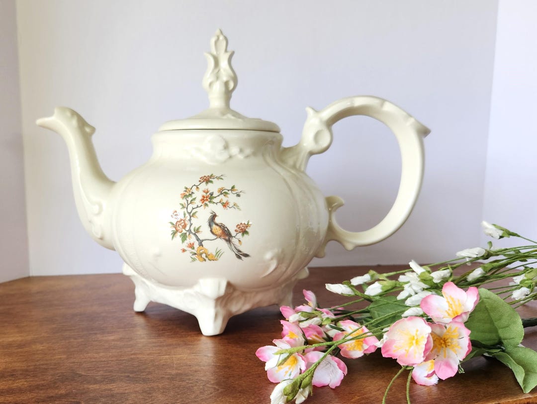 Victoria Pheasant Scroll Footed Teapot by Loma Pottery - Floral Teapot ...