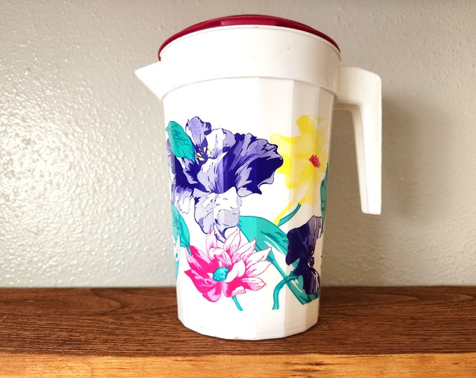 Vintage Packerware Plastic Drink Pitcher With 80s Style Floral Design ...