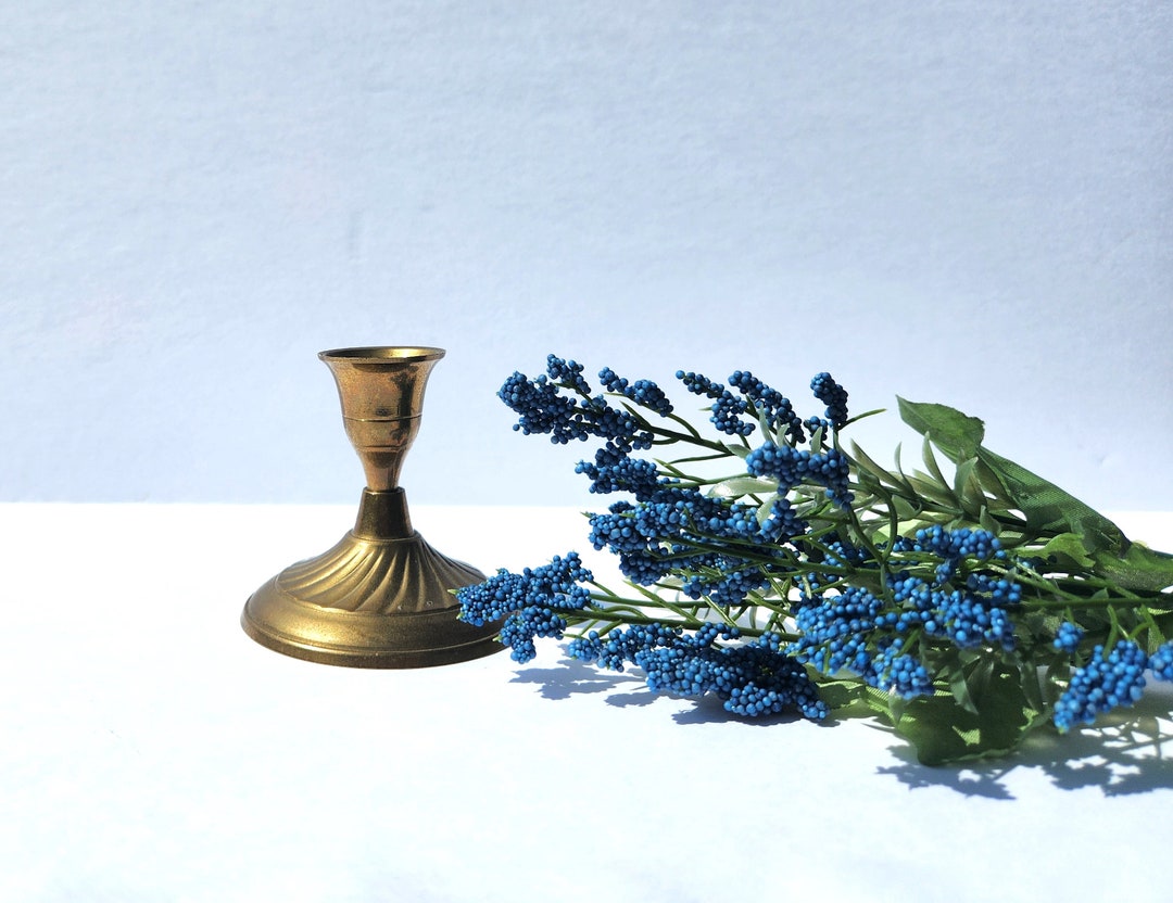 Short Brass Candlestick Holder Gold Wedding Candle Holder Mid-century ...