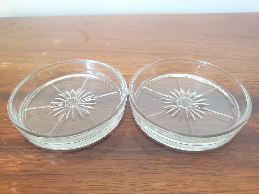 Vintage Clear Cut Glass Coasters Etched Design Set of Two Candle ...