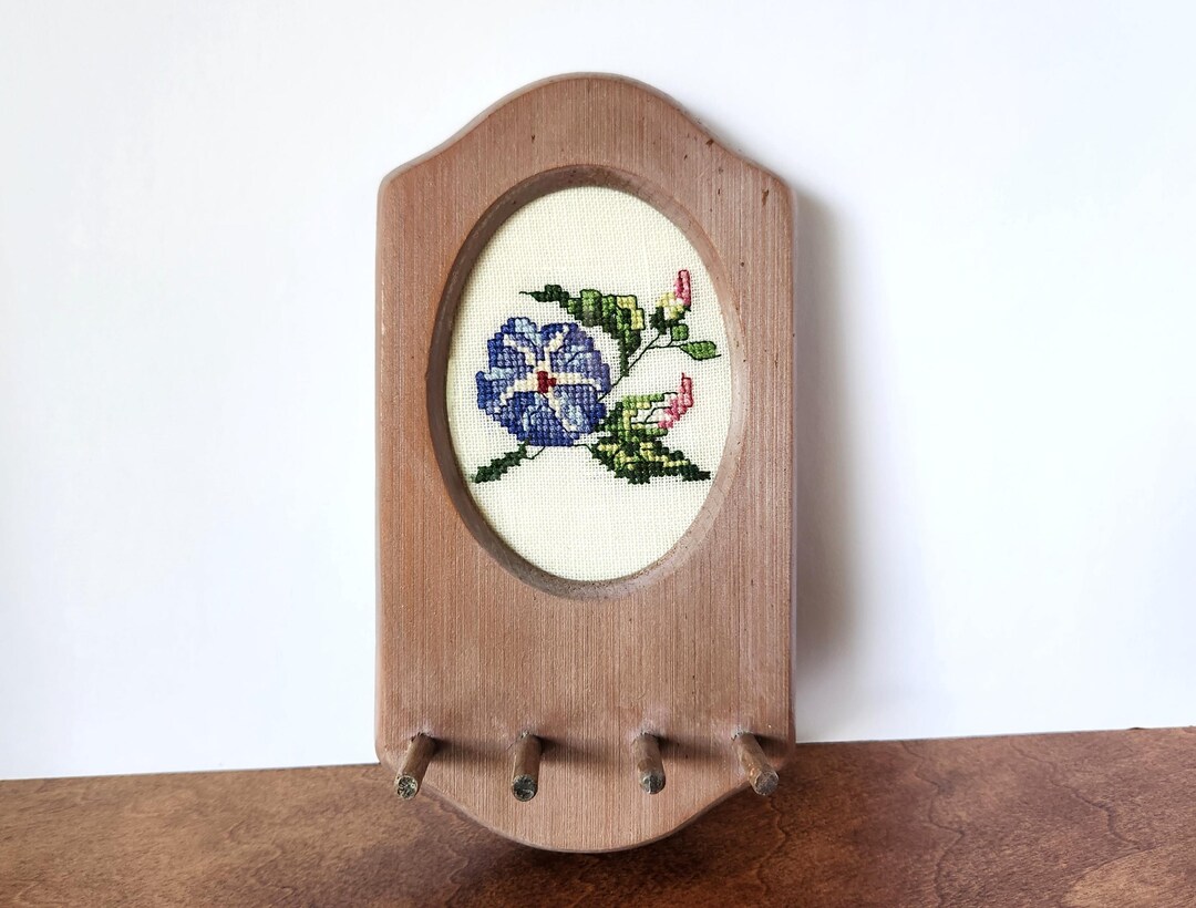Floral Cross Stich Peg Rack Key Holder Entryway Decor Small Peg Rack ...