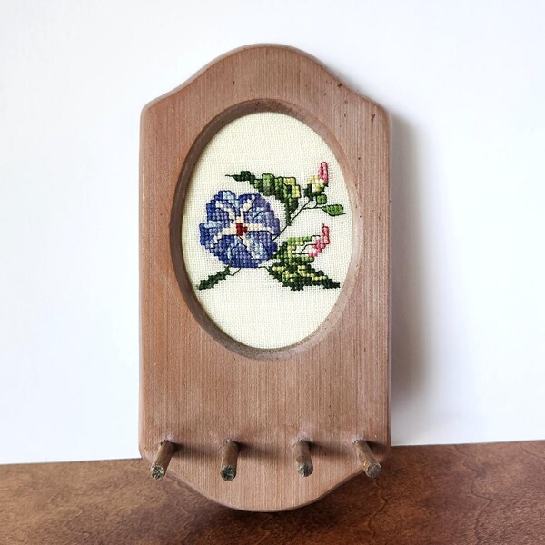 Floral Cross Stich Peg Rack Key Holder Entryway Decor Small Peg Rack ...