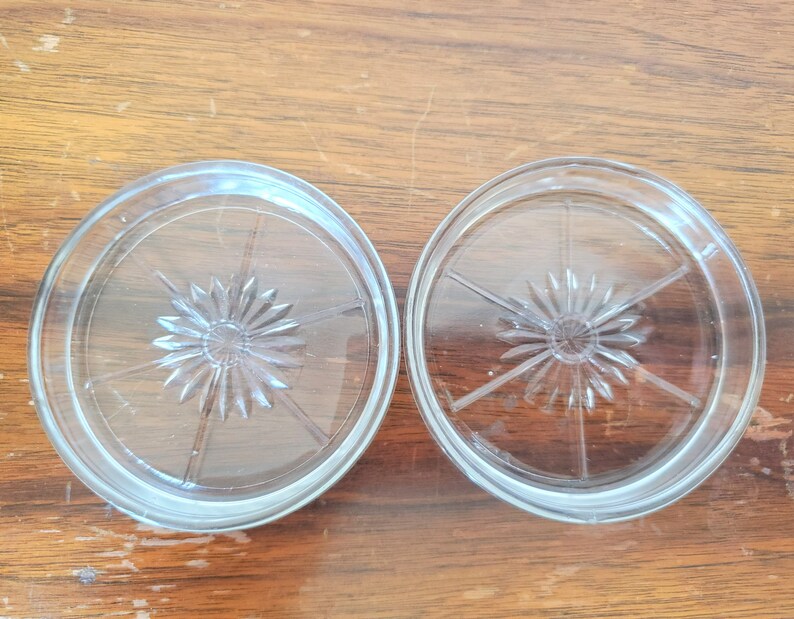 Vintage Clear Cut Glass Coasters Etched Design Set of Two - Etsy