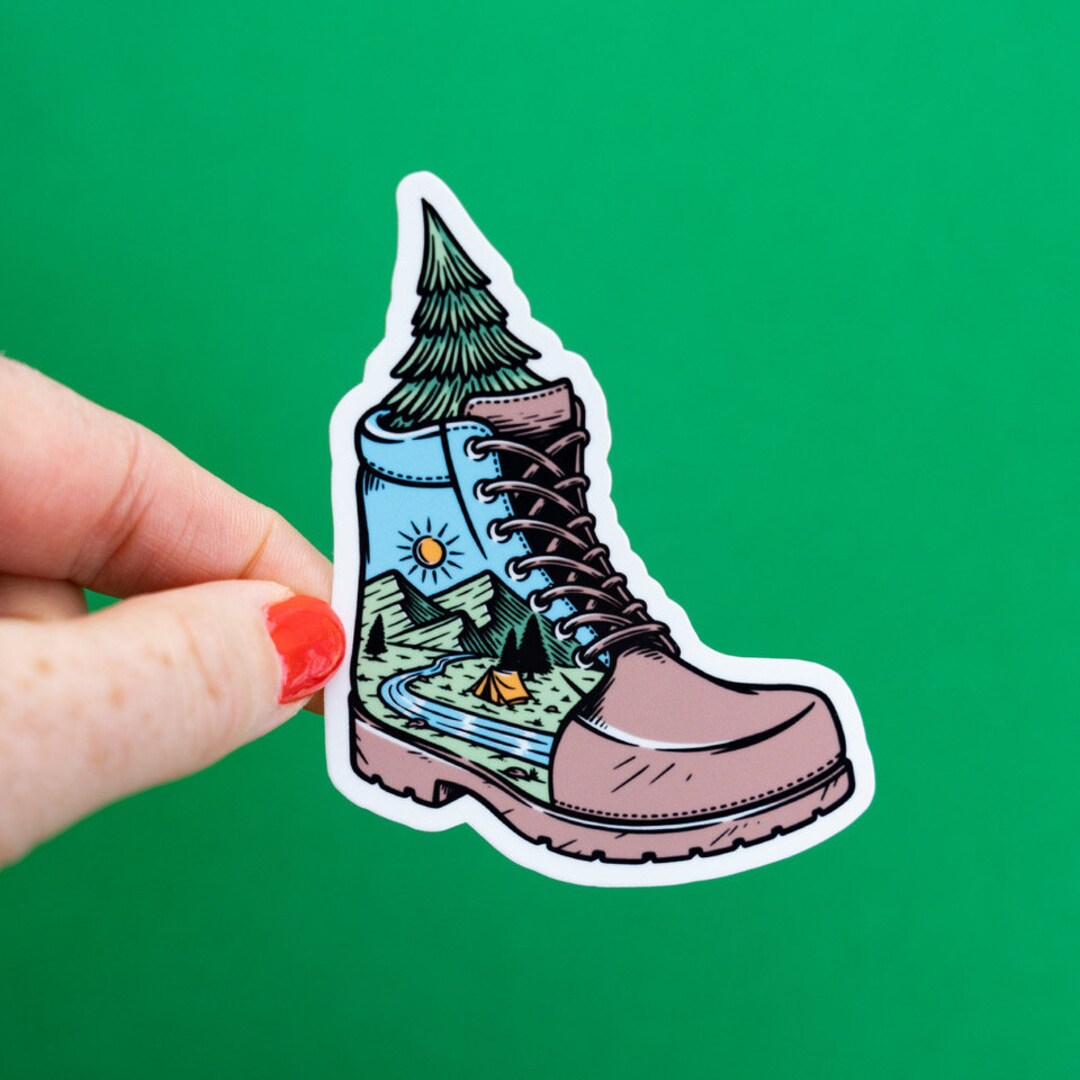 Hiking Boot Sticker Glossy White Vinyl Sticker Explore Adventure ...