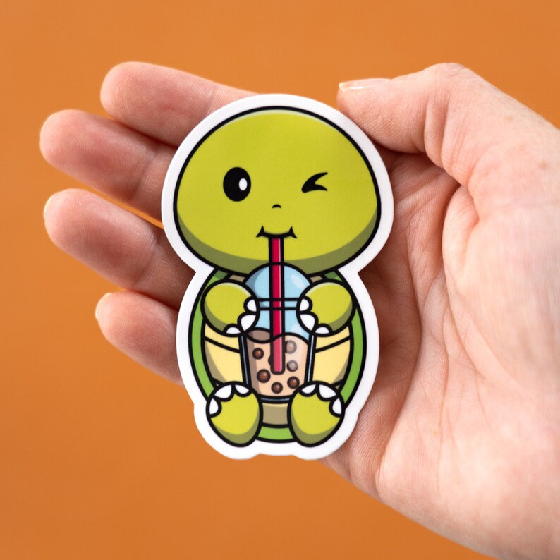 Cute Turtle Boba Tea Sticker Glossy White Vinyl Sticker - Etsy
